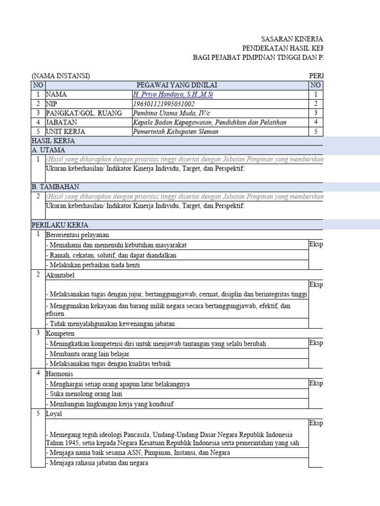 Indikator Kinerja Pegawai dan Target | PDF