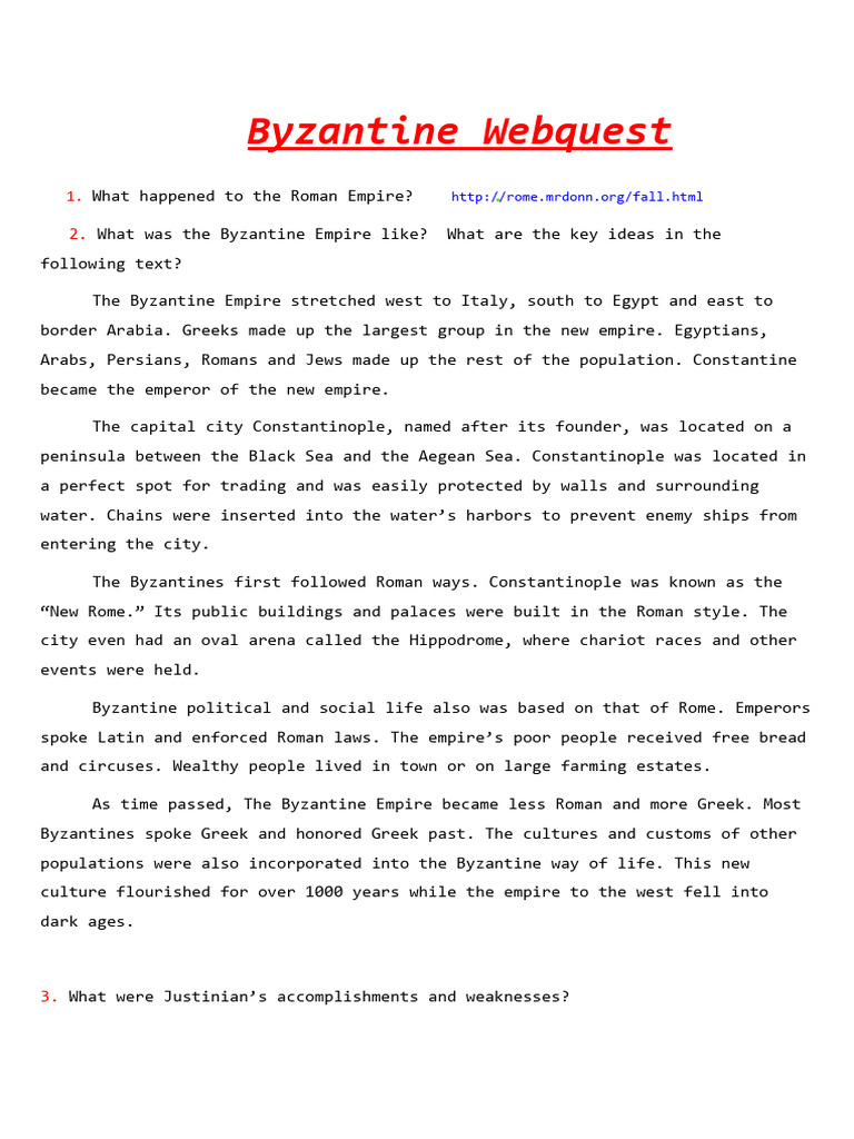 Byzantine Webquest | PDF