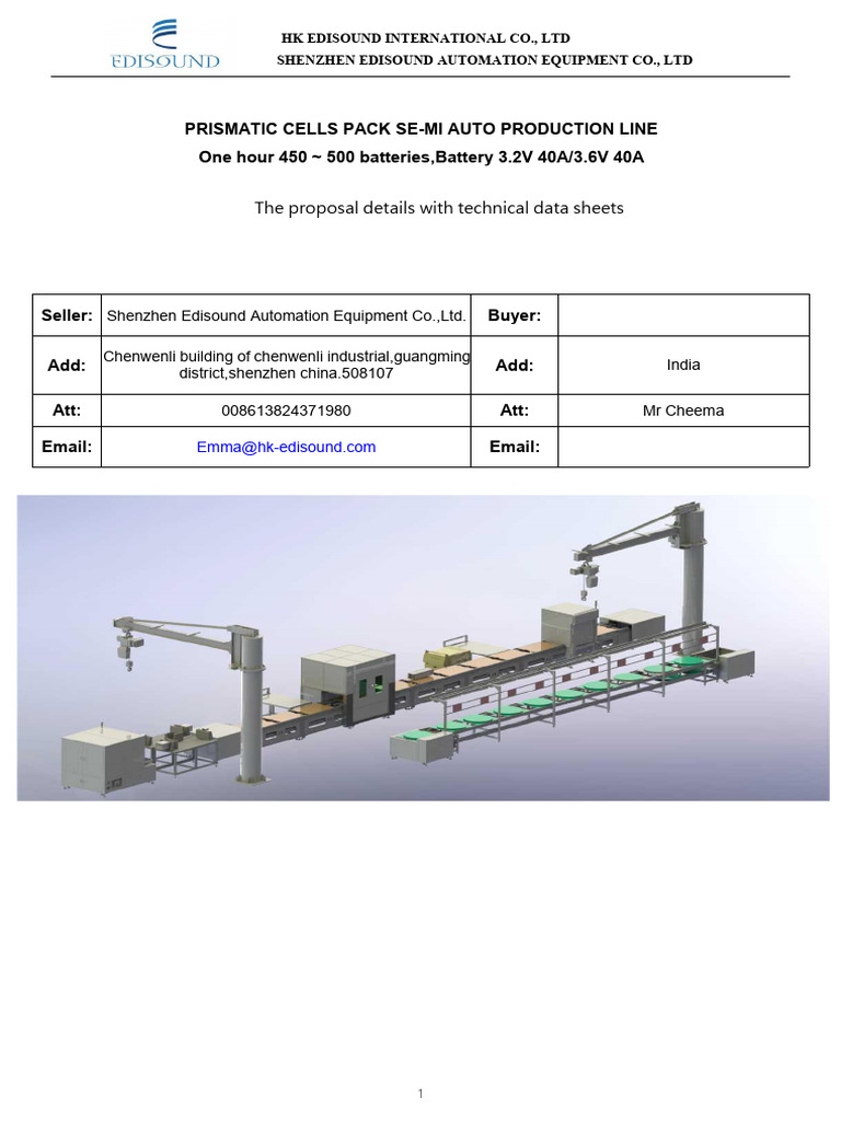 Prismatic Battery Pack Se-Mi Auto Production Line Proposal | PDF ...