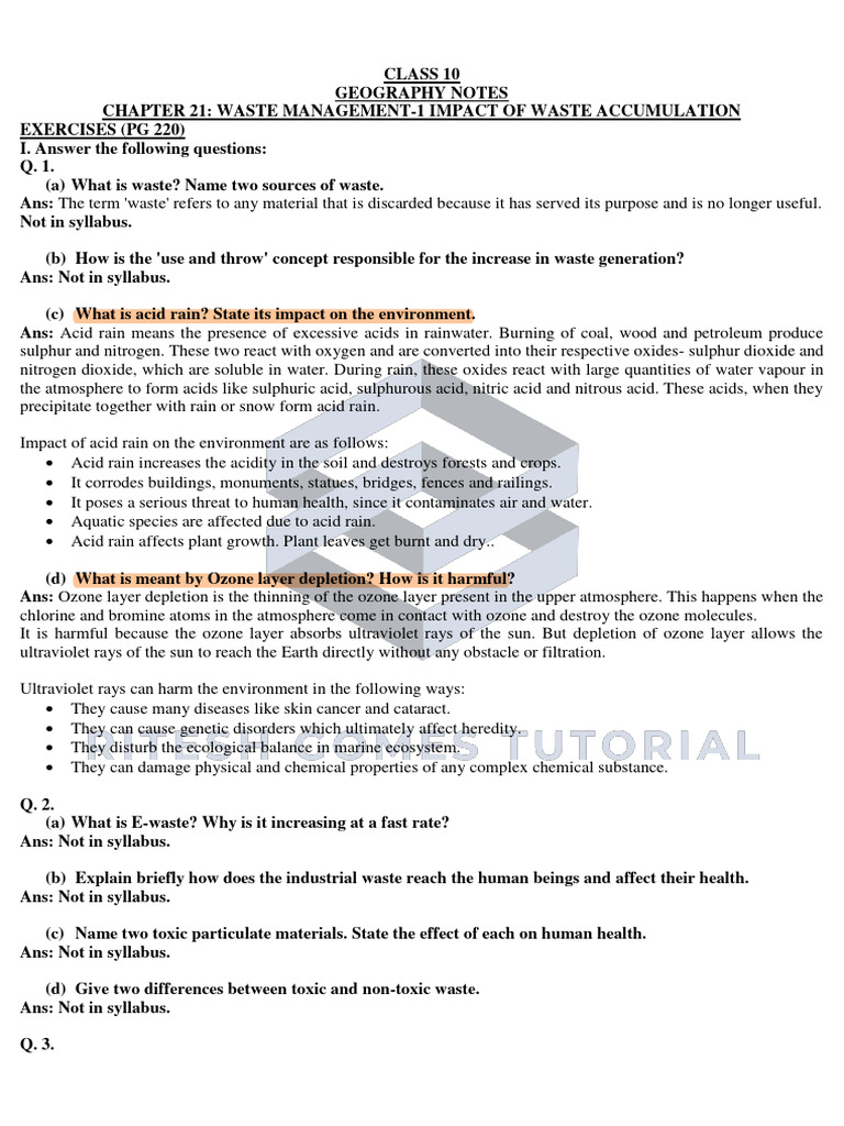 Marked CH 21 Waste Management-1 Impact of Waste Accumulation | PDF ...