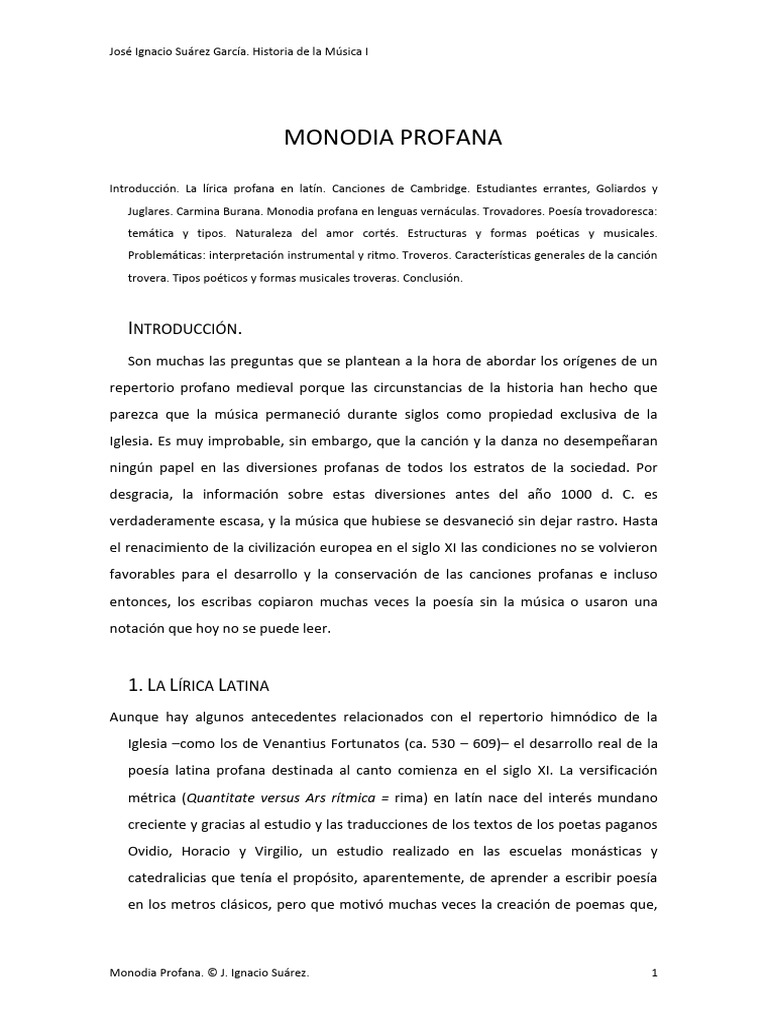 Monodia Profana en la Música Medieval | PDF | Canciones | Poesía