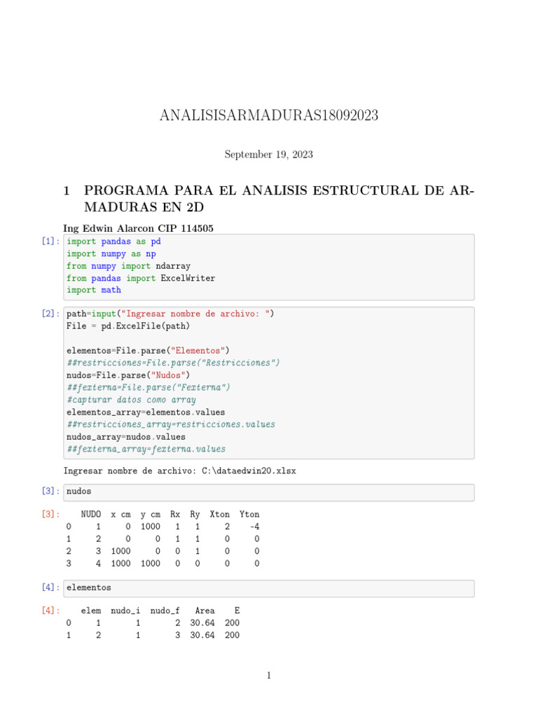 Programa Analisis de Armaduras en 2D Con Python - Edwin Alarcon | PDF ...