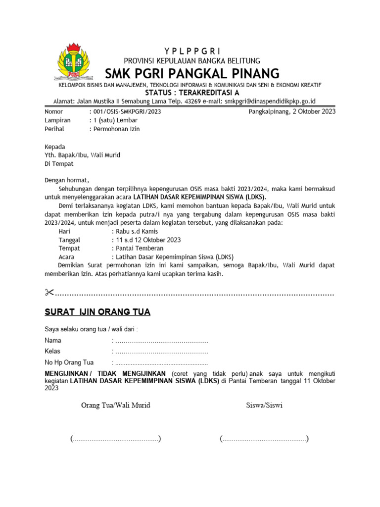 Contoh Surat Permohonan Izin LDKS SMAN 1 CIKIDANG | PDF Contoh Surat Permohonan Izin LDKS SMAN 1 CIKIDANG | PDF
