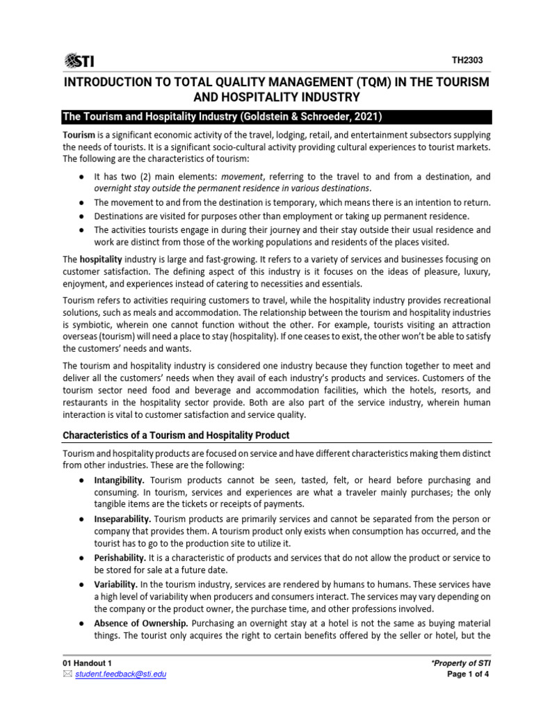 Travel and Tour Handout | PDF | Tourism | Quality Management