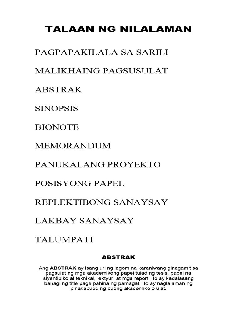 Talaan NG Nilalaman | PDF