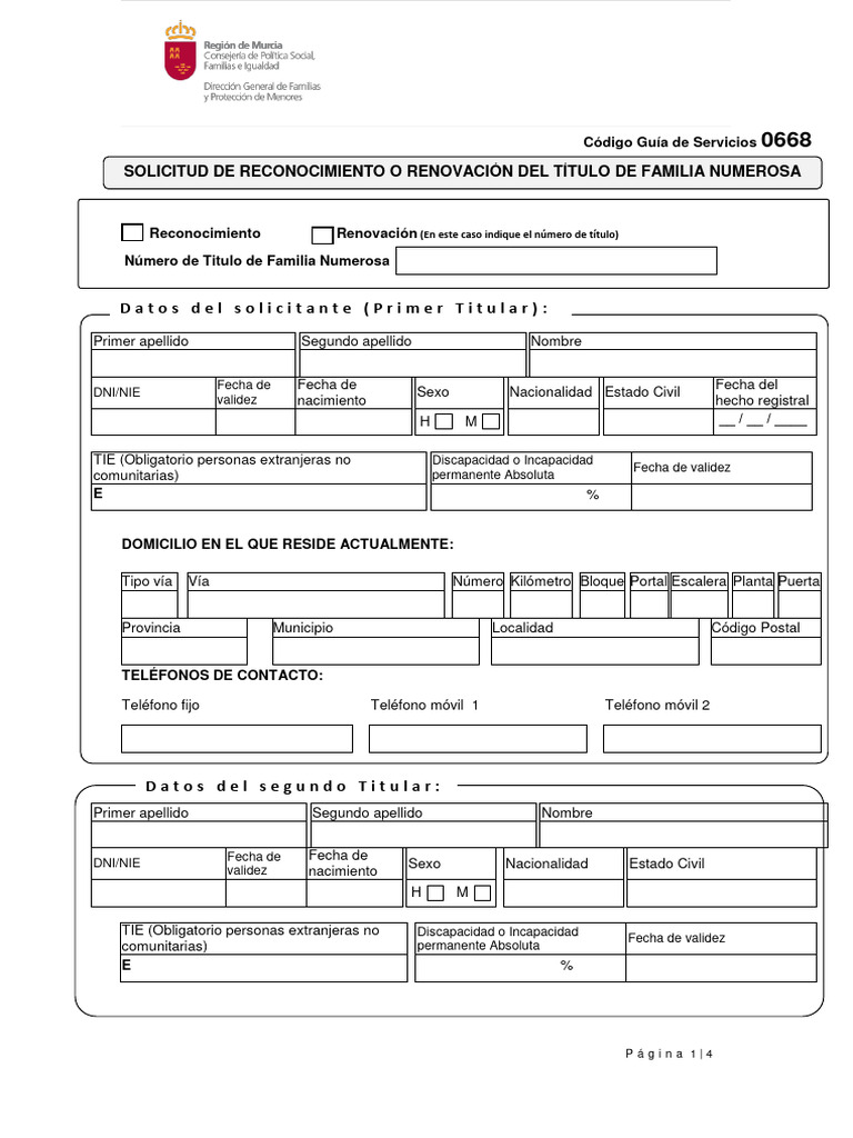 Solicitud de Reconocimiento o Renovación de Familia Numerosa | PDF | Gobierno