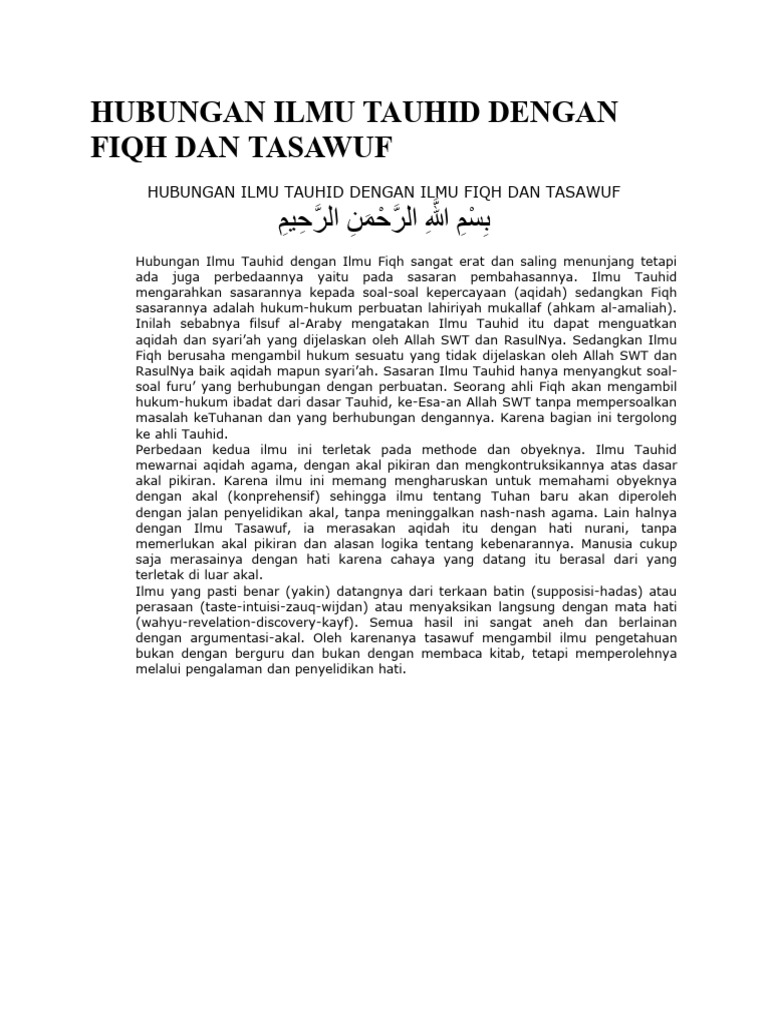 Hubungan Tauhid, Fiqh, dan Tasawuf | PDF