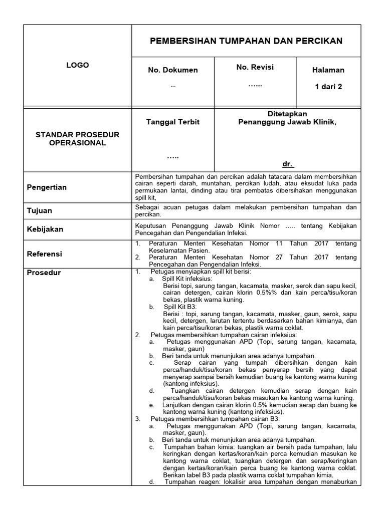 Spo Pembersihan Tumpahan Dan Percikan | PDF