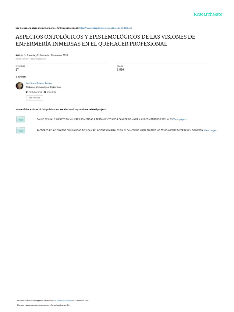 Visiones Filosóficas en Enfermería | PDF | Conocimiento | Enfermería