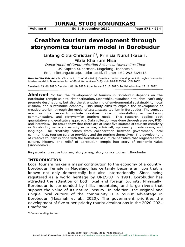 Creative Tourism Development Through Storynomics T | PDF | Tourism | Creativity
