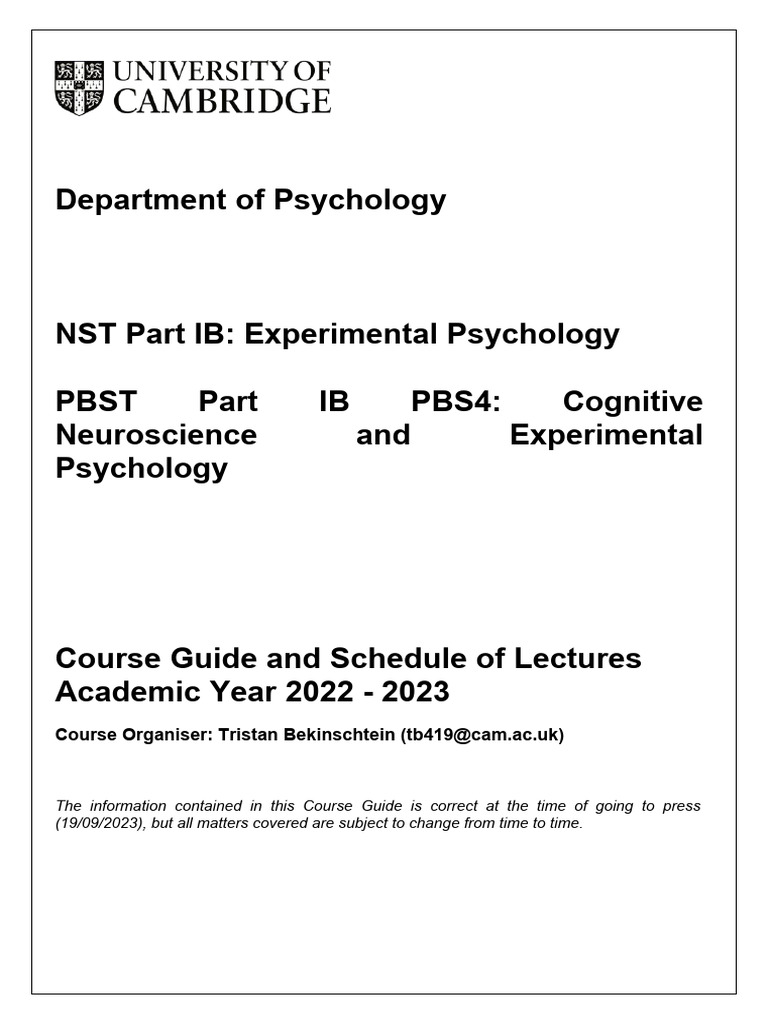 NST IB-PBS4 Course Guide 2022-23 24.11.2022 | PDF | Perception | Memory