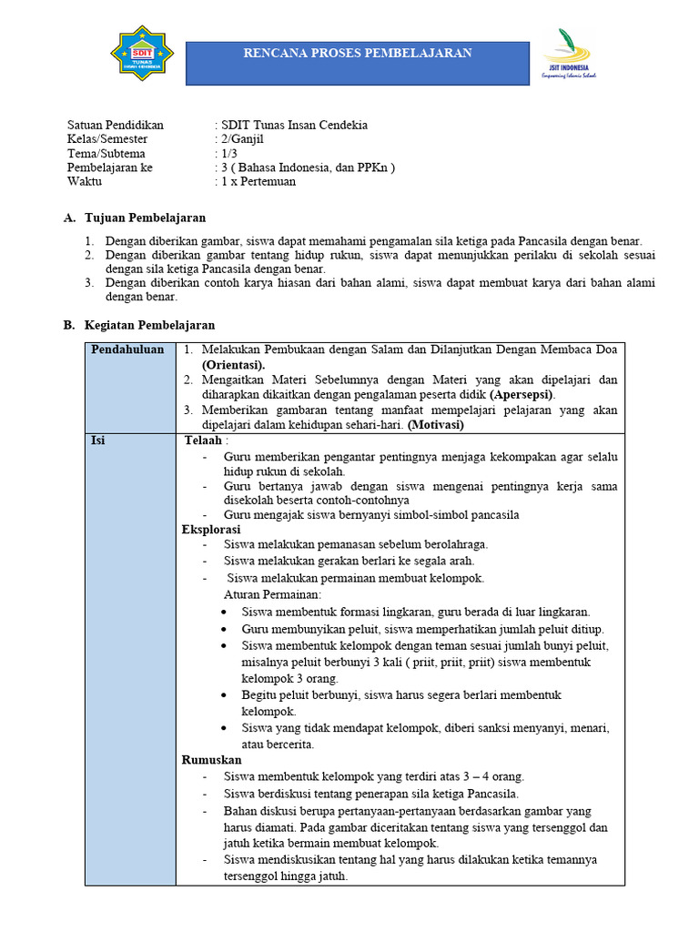 RPP Tema 1 ST 3 (PKN Dan SBDP) | PDF