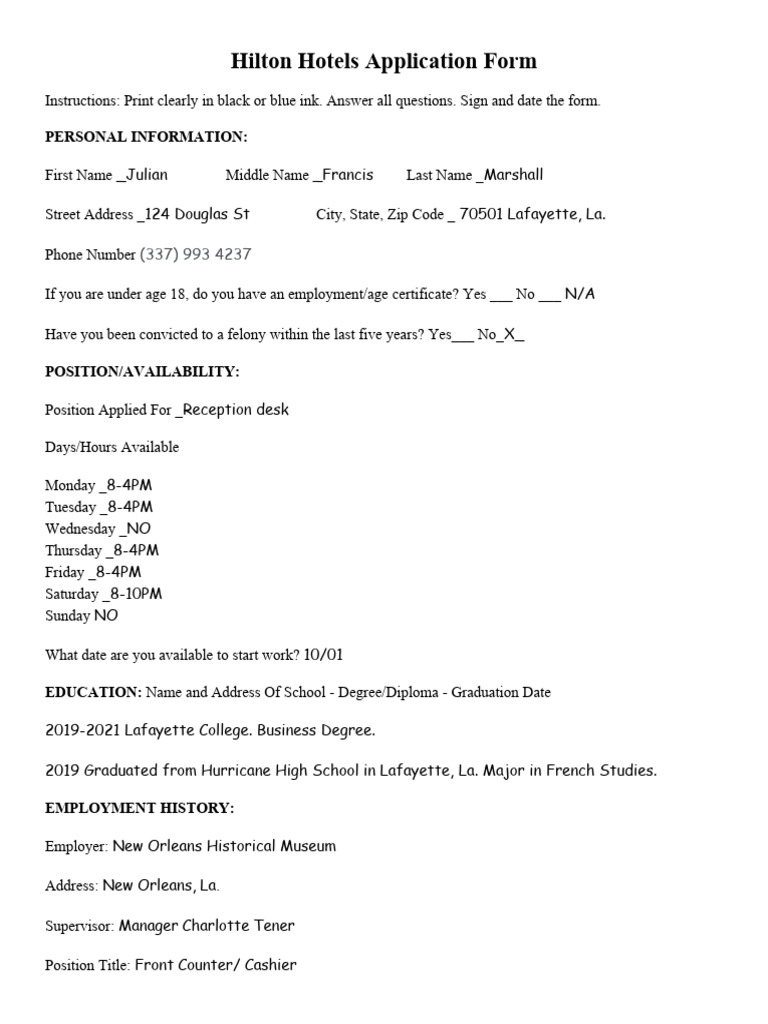 3 - CE Hilton CompletedJobApplicationForm | PDF