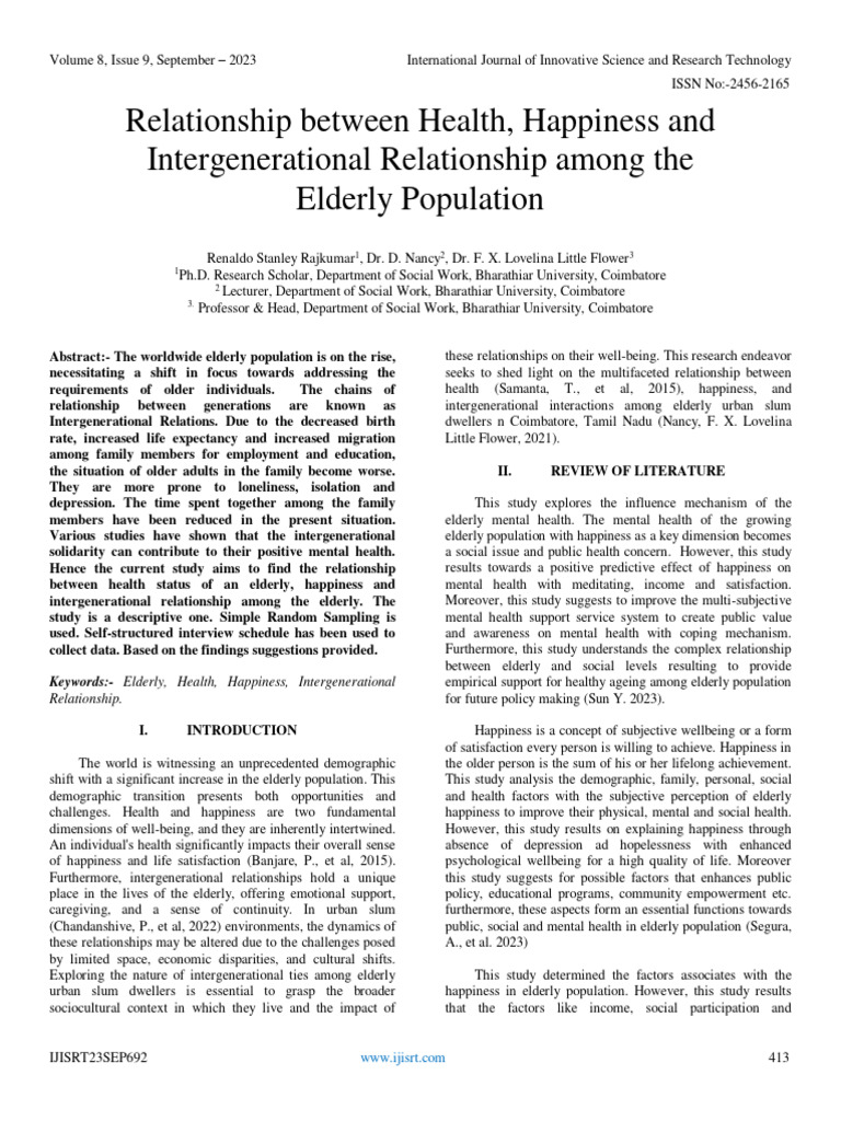 Relationship Between Health, Happiness and Intergenerational Relationship Among The Elderly ...