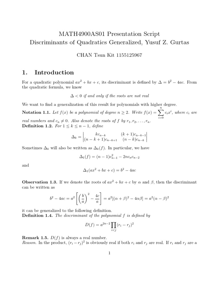 Math4900as01 Presentation Script | PDF | Quadratic Equation | Abstract Algebra