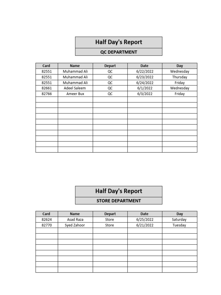 Half Day Report | PDF
