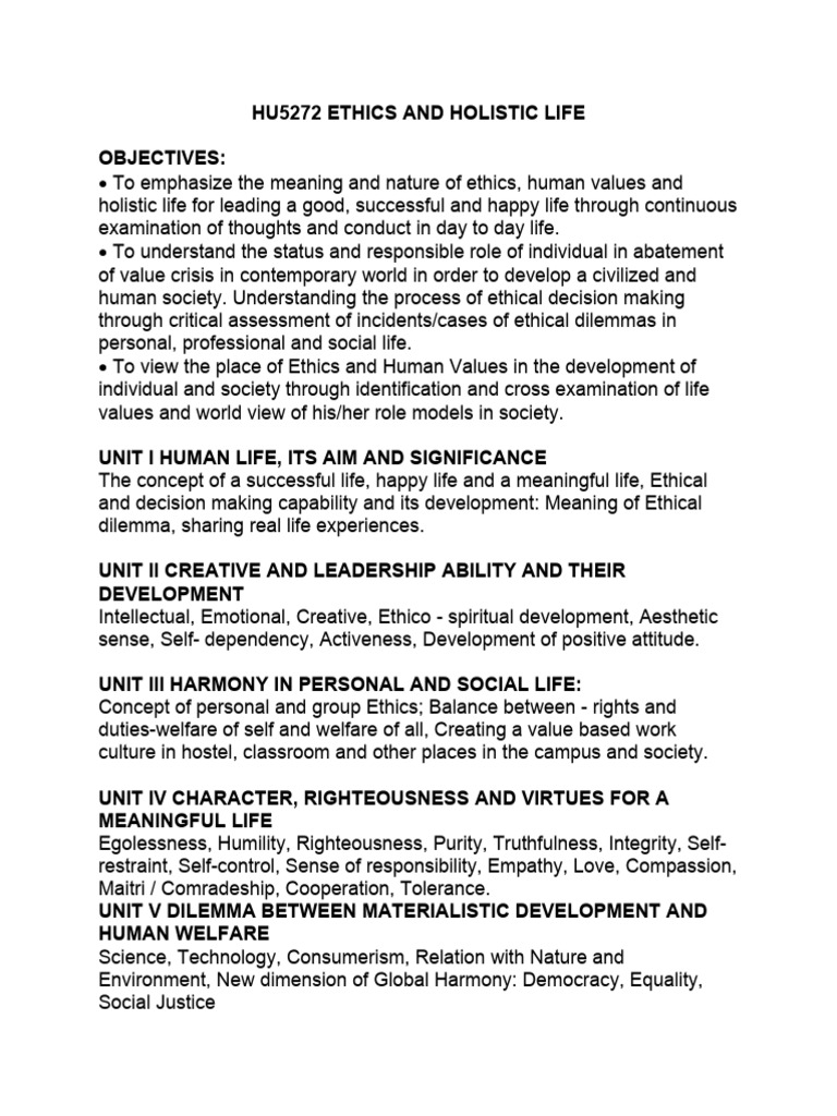 Ethics Syllabus | PDF | Virtue | Psychological Concepts