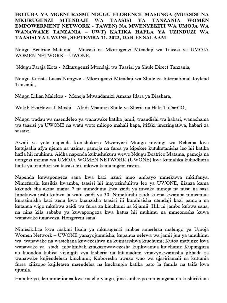 Speech - Mgeni Ramsi | PDF