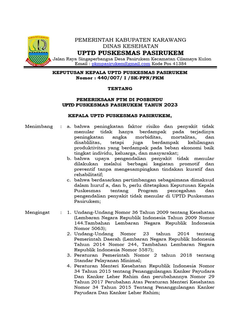 4.5.1.d.1 SK PEMERIKSAAN PTM DI POSBINDU | PDF