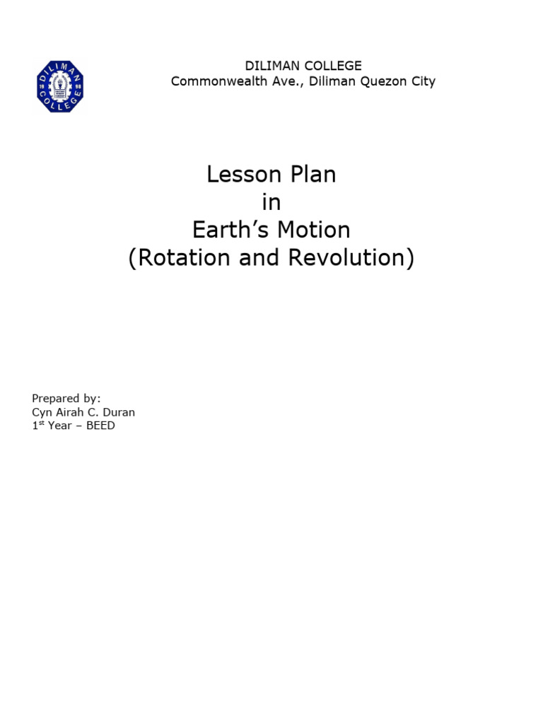 Earth’s Motion Lesson Plan | PDF | Travel | Science & Mathematics