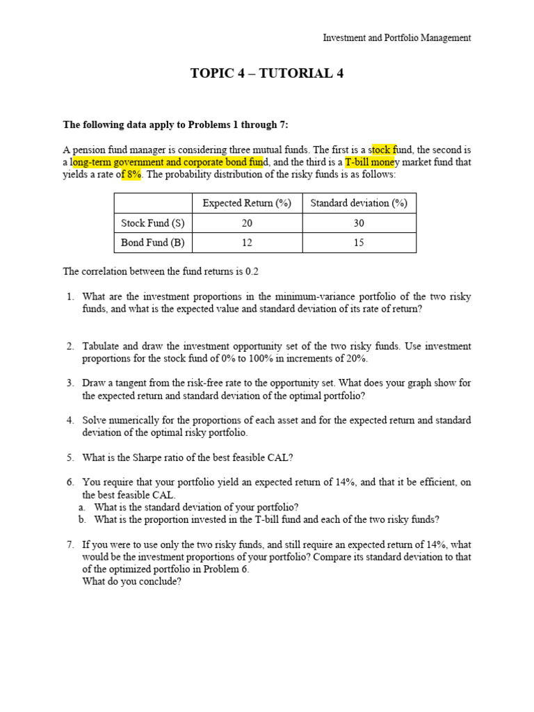 Tutorial 4 | PDF | Investment Management | Standard Deviation