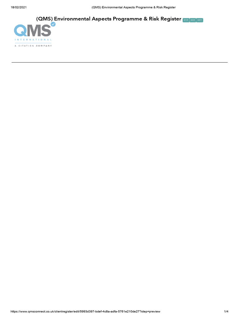 (QMS) Environmental Aspects Programme & Risk Register | PDF | Waste ...