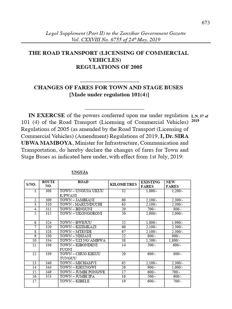 Bus Fare Updates for Zanzibar | PDF | Public Services | Physical Sciences