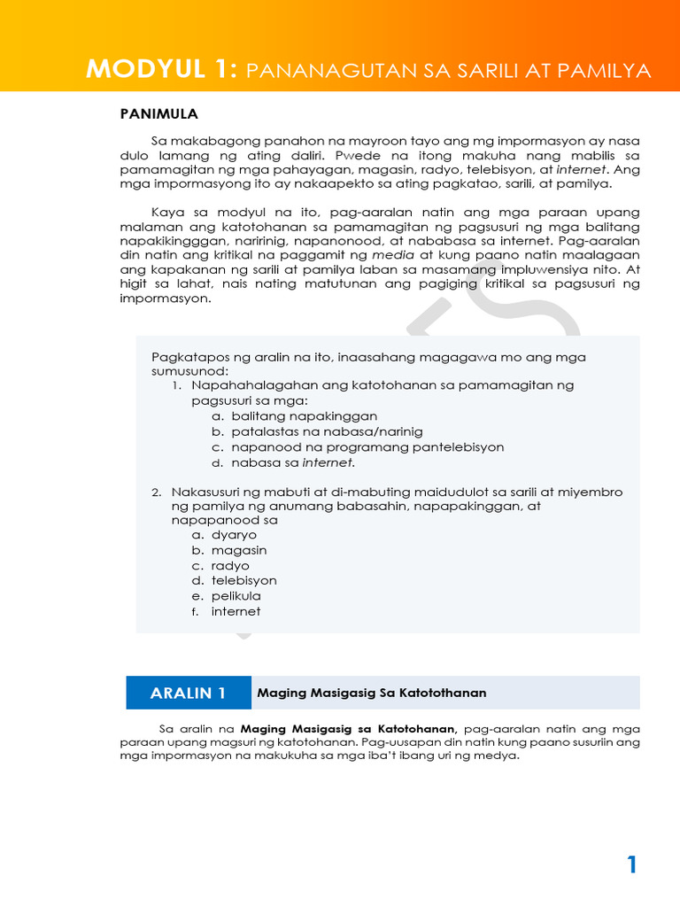 Module 1 - Aralin 1 at 2 - EsP5 - Week 1 | PDF