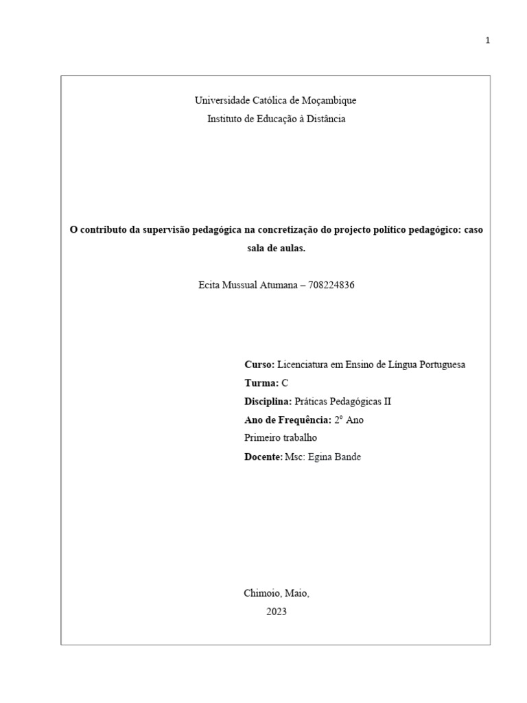 Primeiro Trabalho de PP II - Ecita Mussual | PDF | Pedagogia | Aprendizado