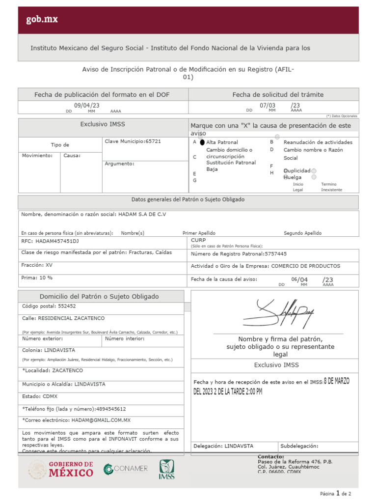 Instrucciones para Aviso de Inscripción IMSS | PDF | Ciudad de México