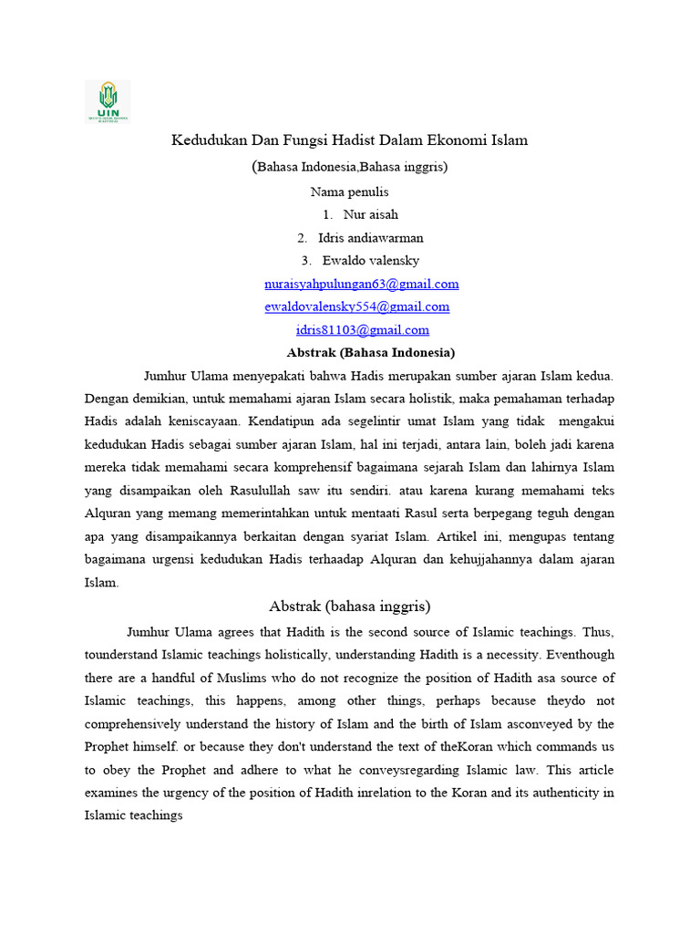 Kedudukan Hadis dalam Ekonomi Islam | PDF | Agama & Spiritualitas