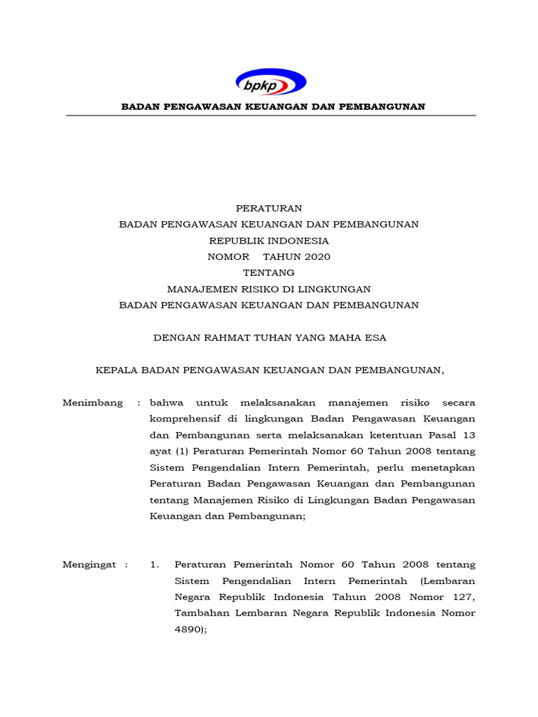 Konsep FINAL Perban Manajemen Risiko 04112020 | PDF