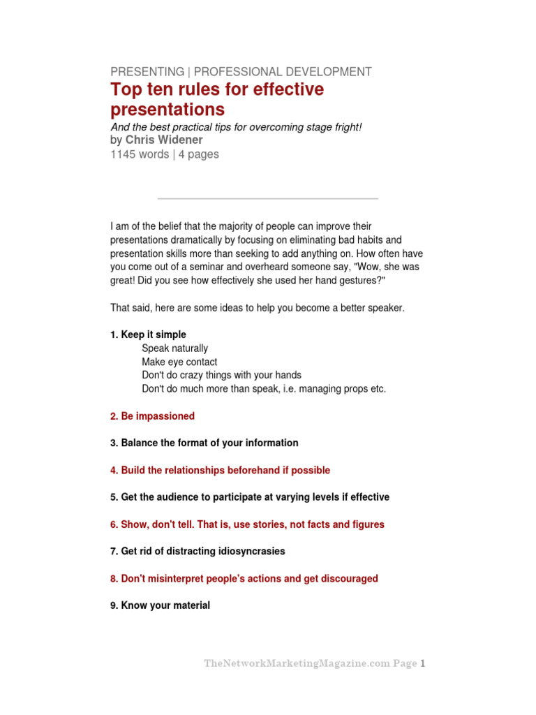 Effective Stage Presentation | PDF | Personal Development | Consultant