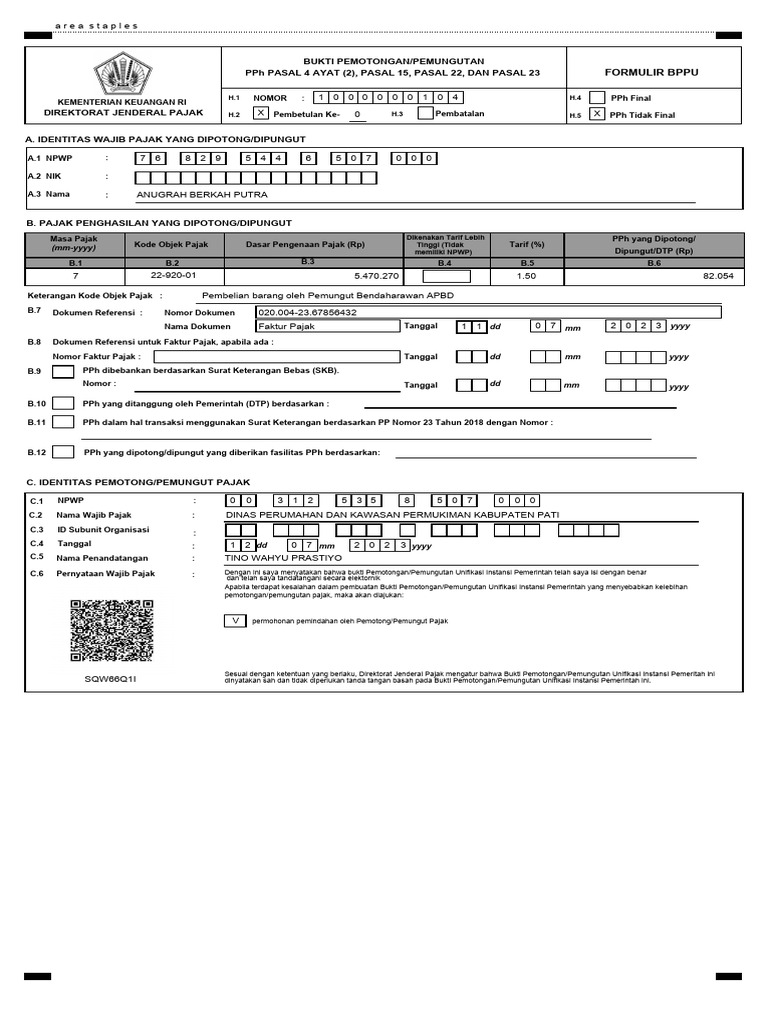 Bukti Potong PPH 22 ABP Termin II | PDF
