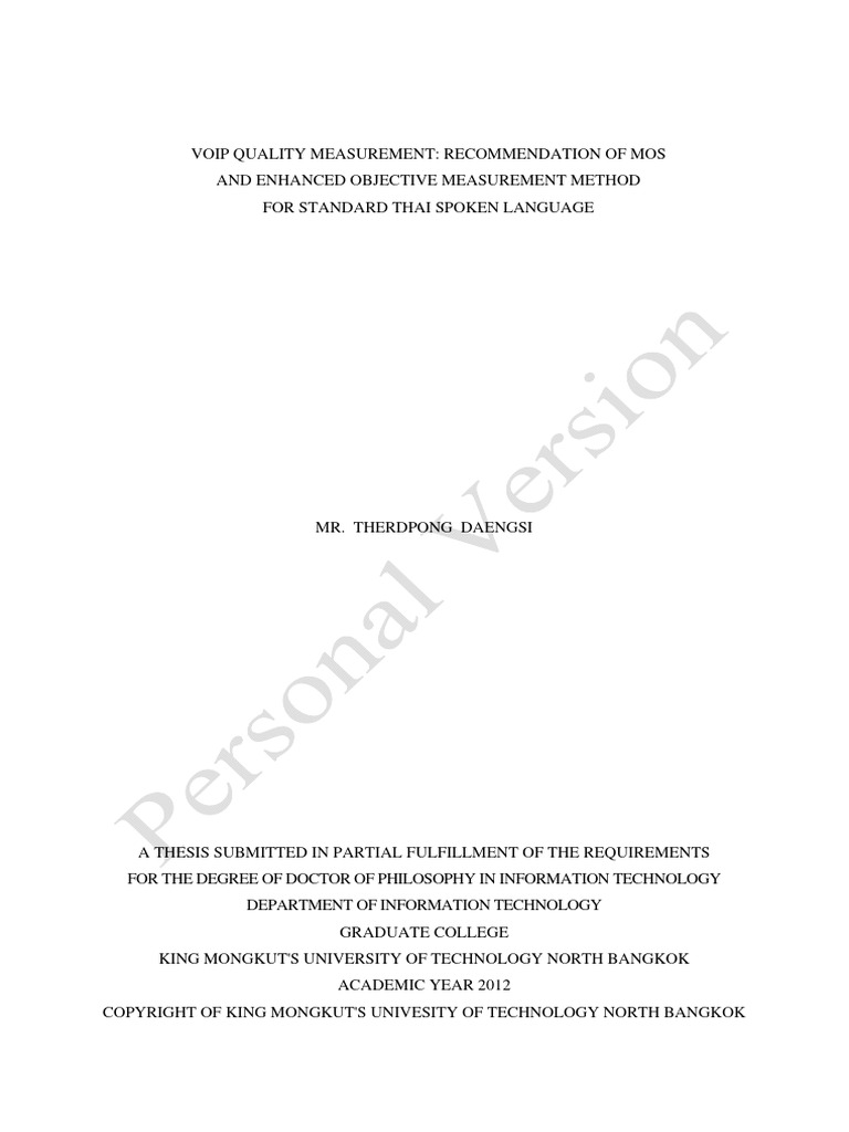 PHD Thesis VoIP Quality Measurement Reco | PDF