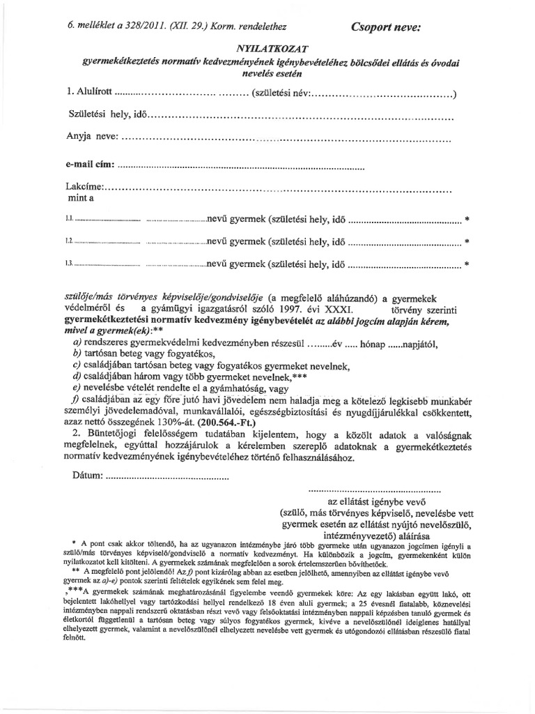 2023 INGYENES Étkezéshez-Nyilatkozat | PDF