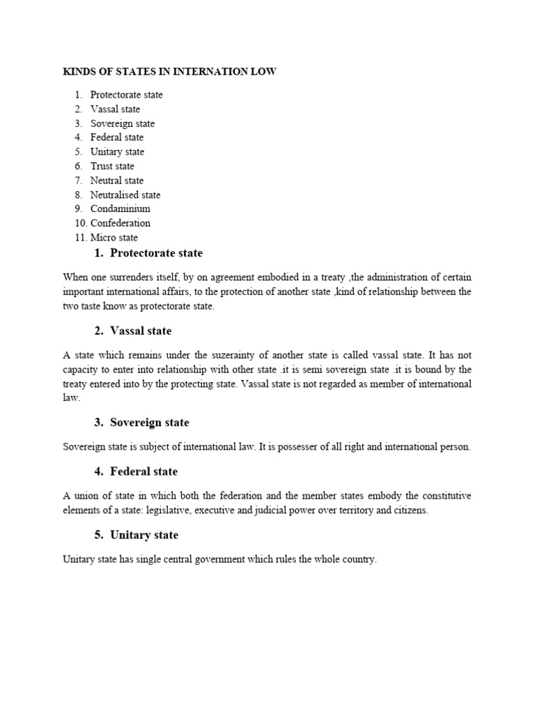 Protectorate State: Kinds of States in Internation Low | PDF | Law ...