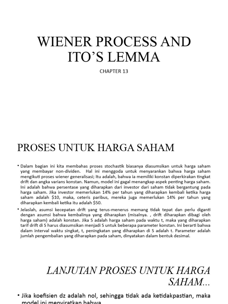 WIENER PROCESS AND ITO’S LEMMA | PDF
