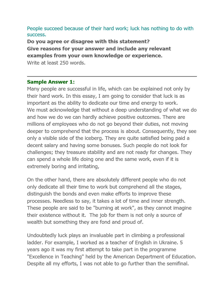 People Succeed Because of Their Hard Work | PDF | Luck