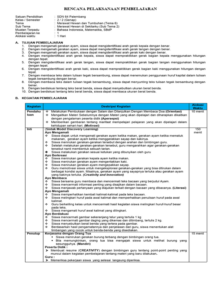 RPP Kelas 2 Tema 6 Subtema 2 | PDF