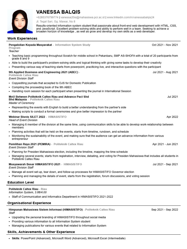 CV Vanessa | PDF | Software Engineering | Computing