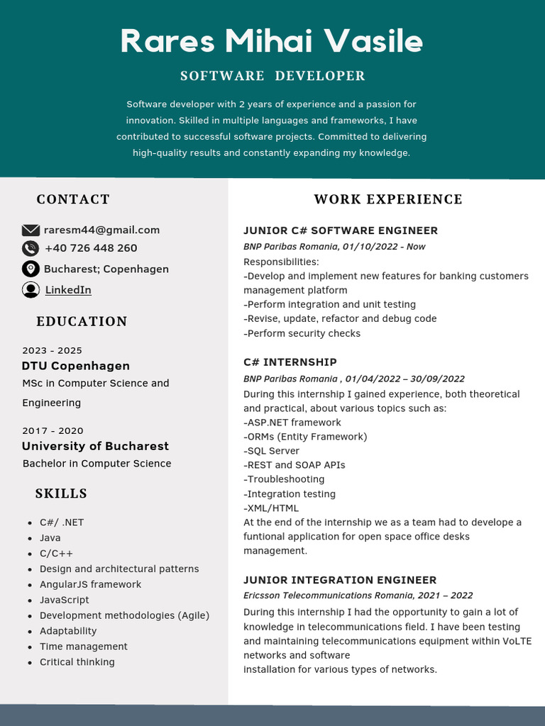 Rares Vasile CV | Download Free PDF | Software | C Sharp (Programming Language)