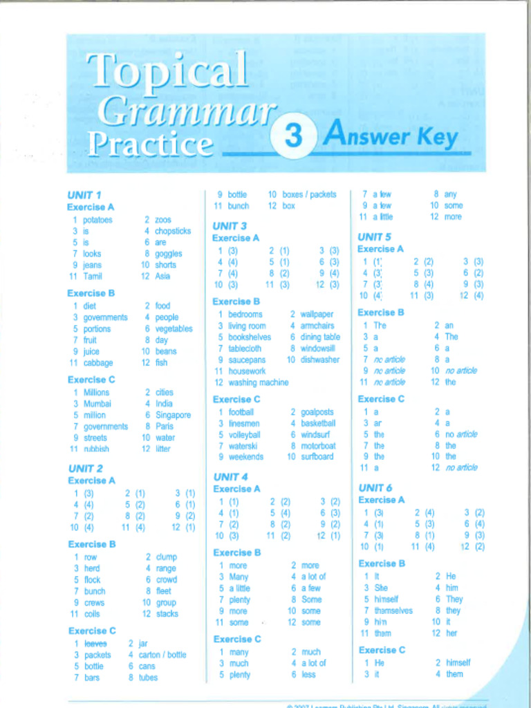 Topical Grammar Practice 3 Keys | PDF