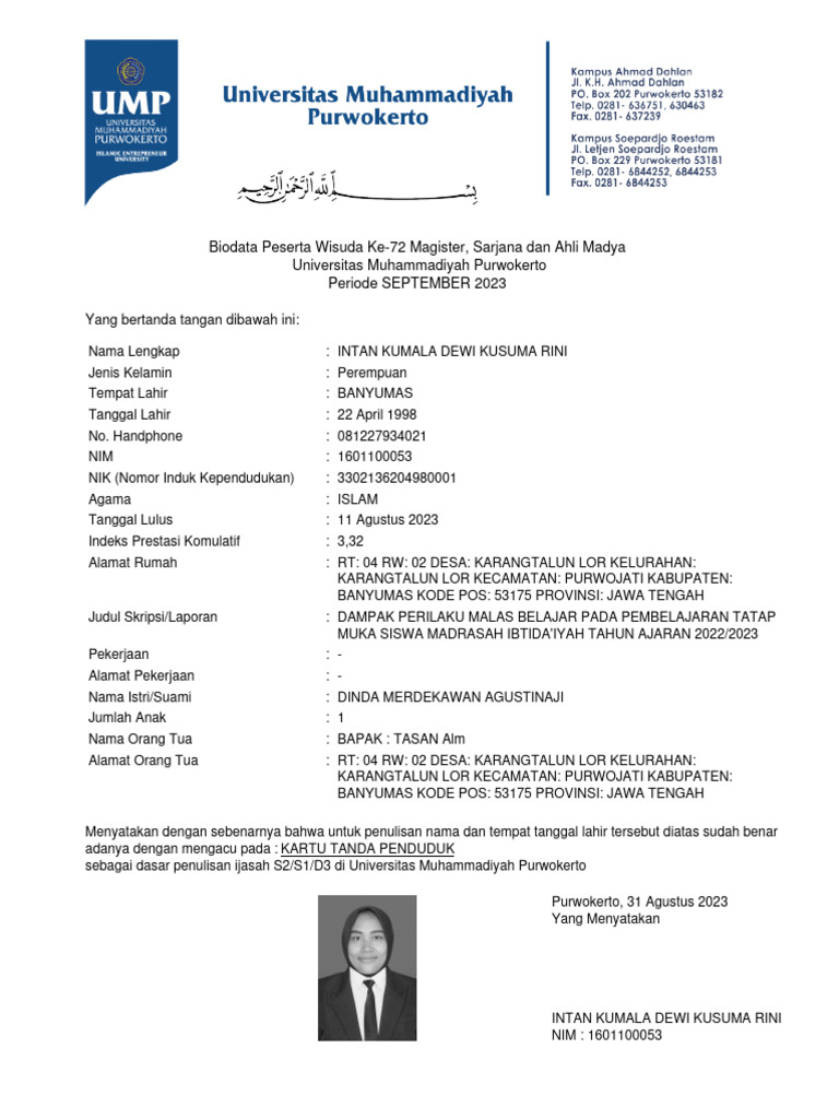 biodata wisuda 1 | PDF