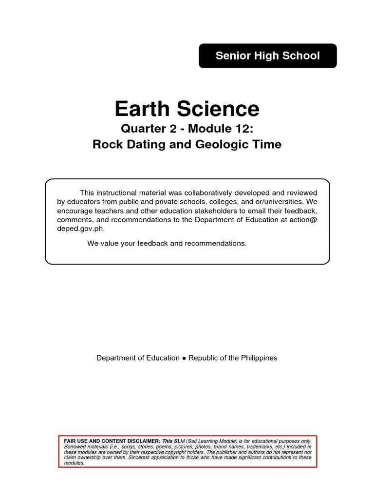 G11 EarthSci - Q2 - Module12 - Dating of Rocks and Geologic Time - Ver4 WEEK FIVE RO No Key ...