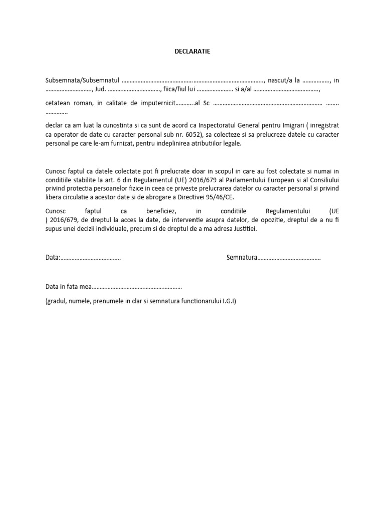 @GDPR Declaratie - Igi | PDF