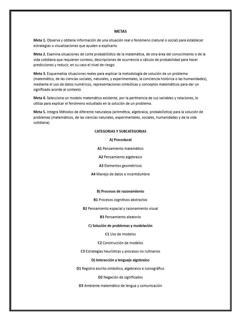 Metas, Categorias y Subcategorias | PDF | Matemáticas | Probabilidad