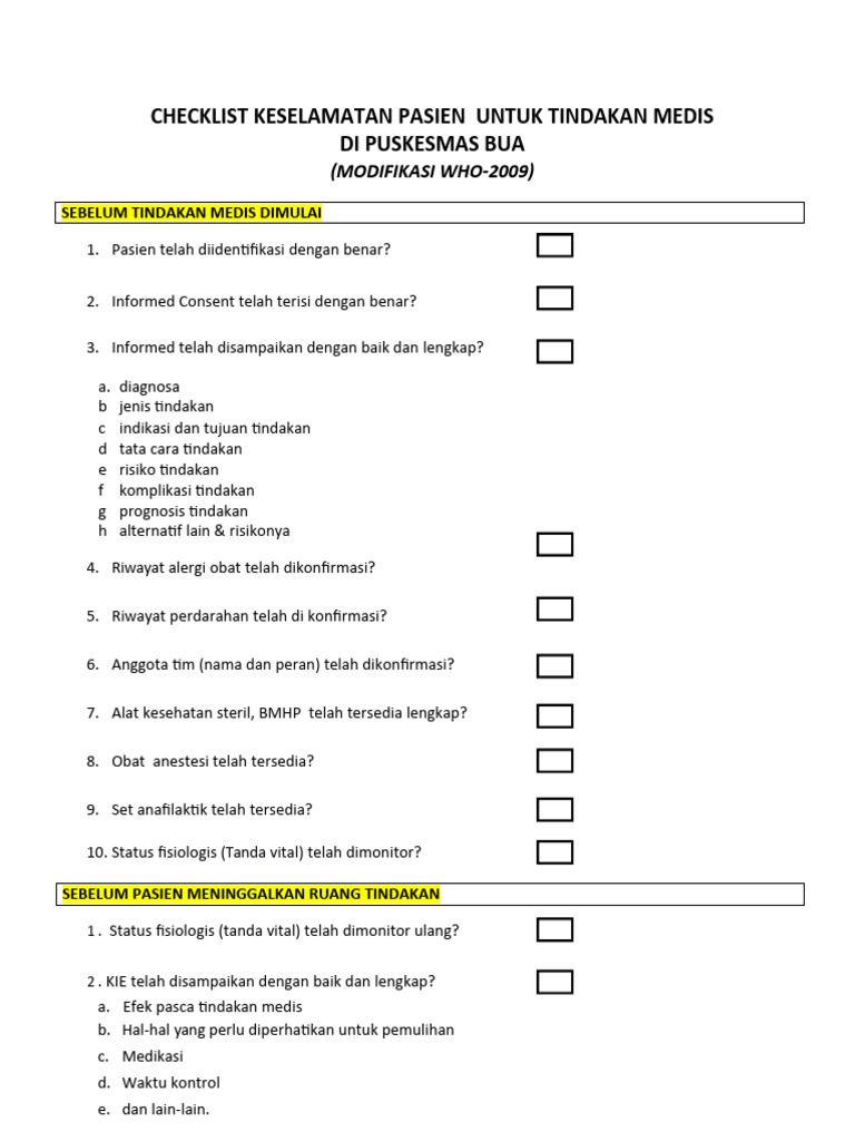 Checklist Keselamatan Pasien Puskesmas Bua | PDF | Sains & Matematika