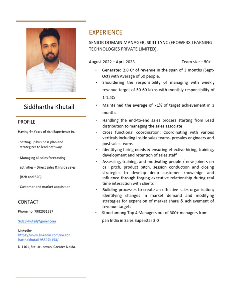 Siddhartha Resume- HEAD SDM | PDF | Sales | Retail