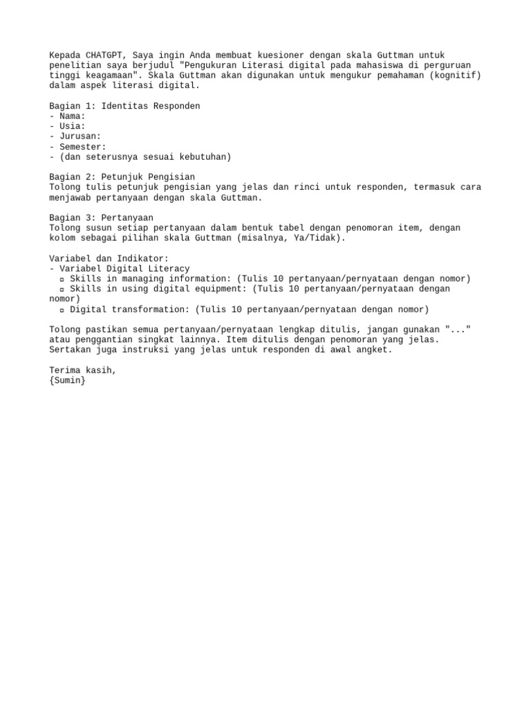 Promp. Menulis Instrumen Skala Guttman | PDF